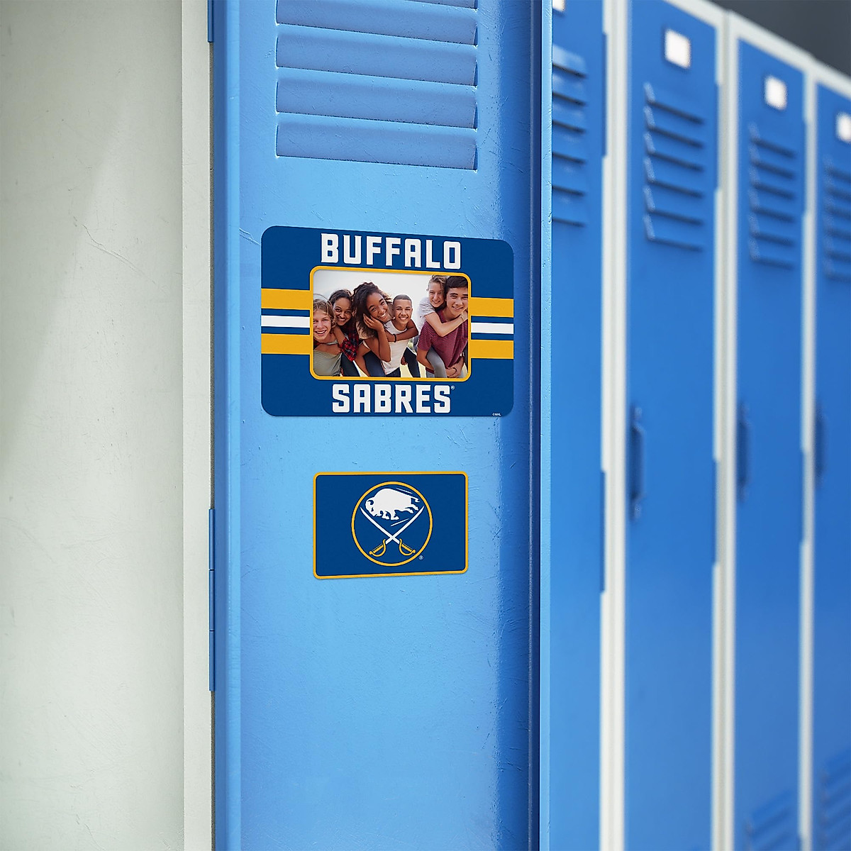 Rico Industries NHL Hockey Buffalo Sabres Stripes Magnetic Picture Frame (5"x6.75") & Magnet Combo Set - Home Décor - Regrigerator, Office, Kitchen
