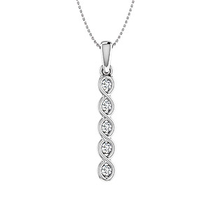 FINEROCK 0.16 ctw Channel Set Diamond Ladies Vertical Bar Pendant in 10K White Gold (Silver Chain Included)