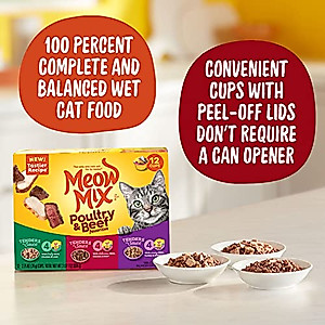 Meow Mix Tender Favorites Wet Cat Food, Poultry & Beef Variety Pack, 2.75 Ounce Cup (Pack of 24) (Packaging May Vary)