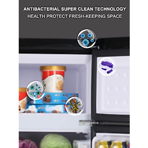 WANAI Compact Refrigerator 3.5 Cu.Ft Retro Black Fridge With Freezer 2 Door Mini Refrigerator with 7 TEMP Modes, LED Lights, Removable Shelves, Ideal for Apartment Dorm and Office, Black