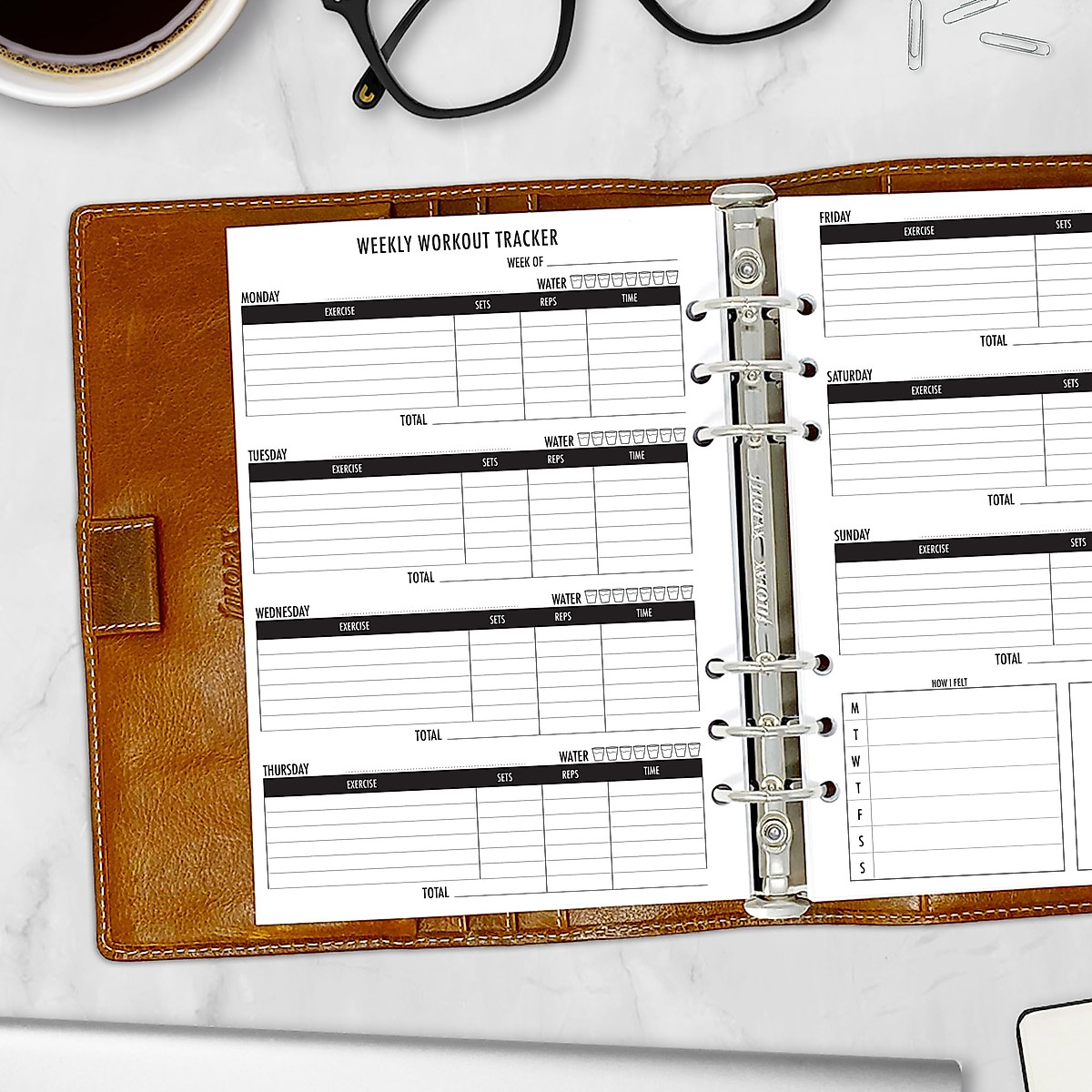 A5 Weekly Workout Tracker Planner Insert Refill, 5.83″ x 8.27″, Fits 6-Rings Binders - Filofax, LV GM, Moterm, Choice of Quantity