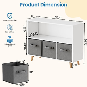 AWQM Kids Bookshelf with 3 Drawers, Toy Storage Organizer, Multi-Functional Cabinet Organizer for Playroom, Nursery and Bedroom, Gray
