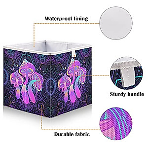 Vnurnrn Psychedelic Magic Mushrooms Cube Storage Bin, Collapsible Storage Box Bins with Cubes, Foldable Fabric Baskets Bins for Shelf,Closet Cabinet,Home Organization, 11.02 x 11.02 x 11.02 inch