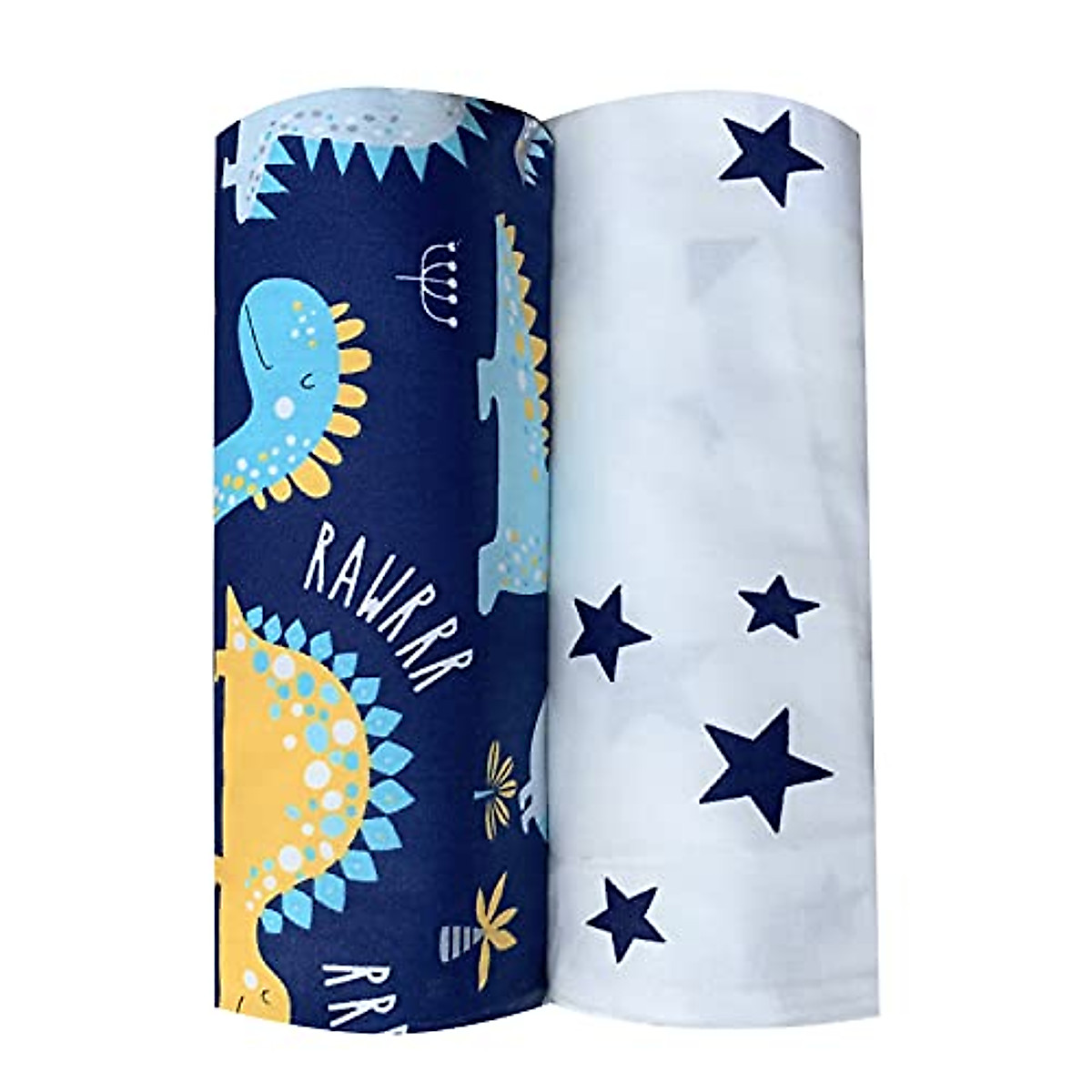 AMROSE Premium Cotton Bassinet Sheets, Fit for Halo Bassinest Swivel Sleeper, 2 Pack Hourglass Bassinet Mattress Sheet Set for Baby Boys, Soft Breathable Safe, Dinosaur & Stars