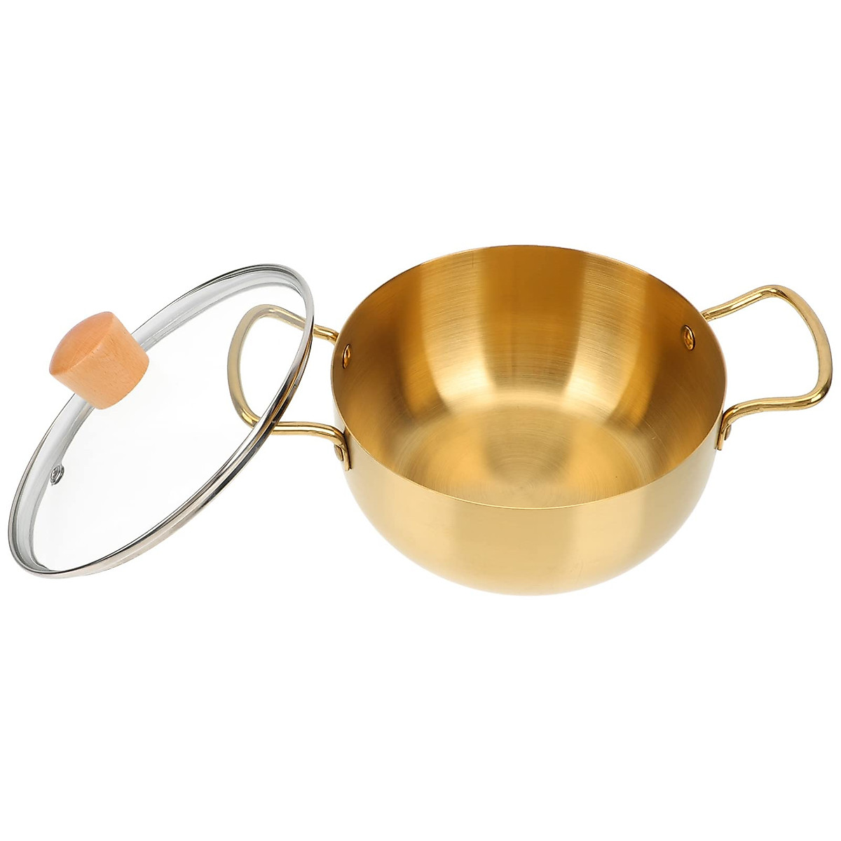 YARDWE 1 Set Ramen Pot Double Handle Milk Pot Instant Cooker Butter Melting Pot Hot Pot Korean Ramen Soup Pot with Lid Noodle Cooking Pot Stainless Steel Outdoor Casserole