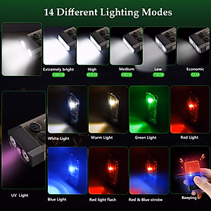 Hisim Mini Powerful Keychain Bright 1000 Lumens EDC Flashlight with 14 Lighting Modes, 365NM UV Light COB Side Light IPX4 Pocket Tail Magnet Buzzer Alarm Rechargeable Flashlight Black