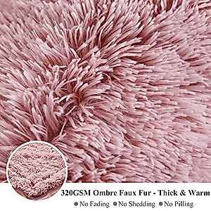XeGe 3 Pieces Soft Faux Fur Throw Blanket Set, Fluffy Furry Blanket 50x60, Shaggy Plush Fuzzy Blanket with Set of 2 Throw Pillow Covers 20x20 for Bed Couch Sofa Living Room Office Dorm, Pink Ombre