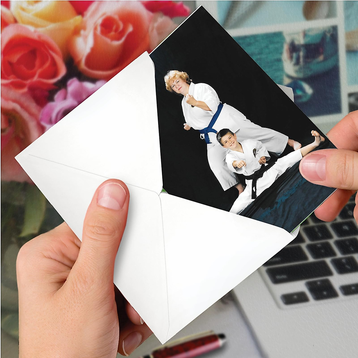 NobleWorks - 1 Happy Birthday Card with Envelope - Funny Photos, Birthday Humor Notecard - Karate Kid C7343BDG