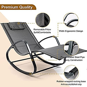 WeCooper Zero Gravity Rocking Chair, Patio Chaise for Indoor and Outdoor, Wavy Lounge Chair for Yard and Patio, Removable Headrest, Black and Silver, Twin Pack