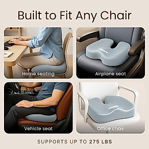 Sleepavo Black Memory Foam Seat Cushion for Office Chair - Pillow for Sciatica, Coccyx, Back, Tailbone & Lower Back Pain Relief - Orthopedic Chair Pad for Lumbar Support in Office Desk, Car & Airplane