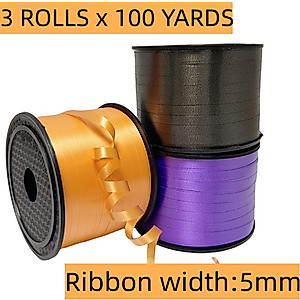 LACNNY 3 Pack 100 Yards Assorted Colors Curling Ribbon,Balloon String for Crafts, Balloon Ribbon, Curly Ribbon for Birthday Party Decorating Crafting Orange Black Purple