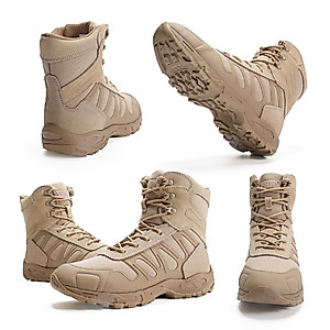 IODSON Men’s Military Tactical Boots Lightweight and Durable work Boots Outdoor Combat Jungle Anti-Slip Boots Hiking Boots Backpacking Boots Brown 9