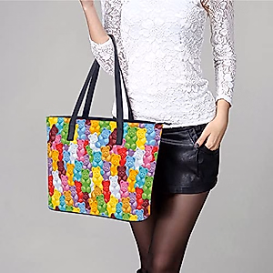 FunnyStar Gummy Bears Candies Women's Tote Bag PU Leather Shoulder Bag Handbags Purse For Work Shopping Travel