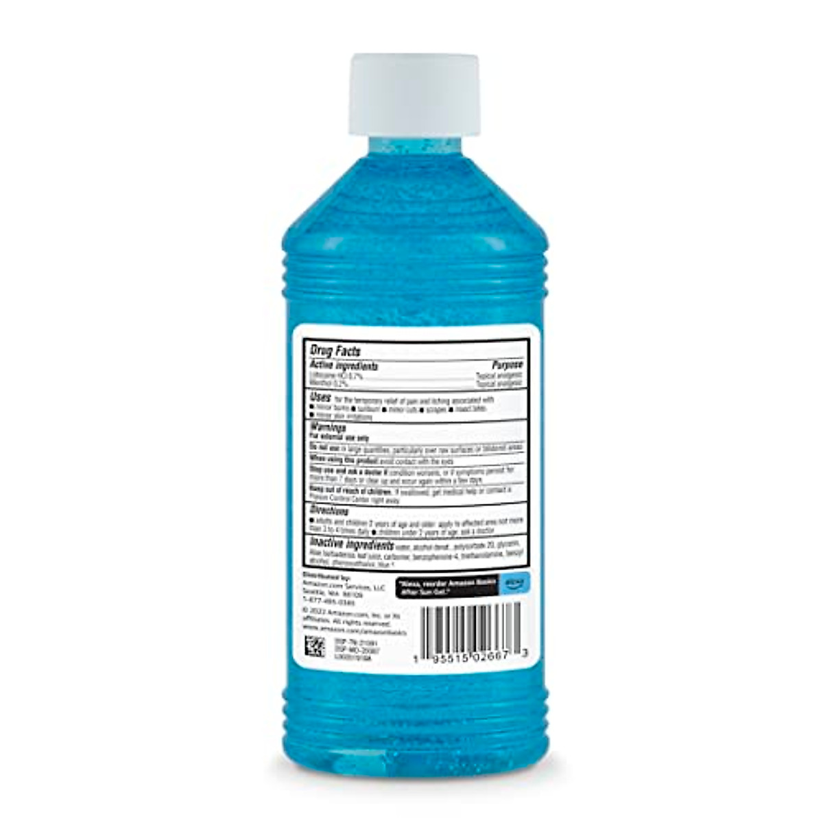 Amazon Basics After Sun Gel with Aloe Vera, Lidocaine and Menthol, 16 Fl Oz (Pack of 1) (Previously Solimo)