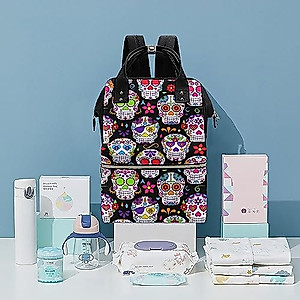 MIGAIUOI Sugar Skull Diaper Bag Backpack, Waterproof Large Nappy Bags for Women