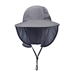lenikis Unisex Outdoor Activities UV Protecting Sun Hats with Neck Flap Black Grey