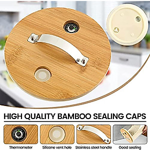 Glass Rice Dispenser with Wooden Stand, Flour and Sugar Container Dispenser with Glass Measuring Cup for Pantry Organization and Storage with Airtight Bamboo Lid for Rice, Beans,and Ground Coffee (5L)