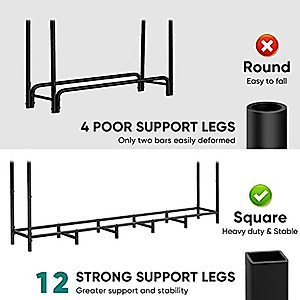 melos Firewood Rack Indoor, 6.6ft Wood Racks Outdoor For Firewood, Wood Holders Firewood Outdoor For Fireplace Wood Storage, Adjustable Fire Log Stacker Stand For Courtyard, Patio, Black