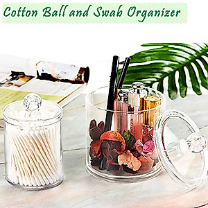 Qiuttnqn 3 Pack Cotton Swab Ball Pad Holder with Lid,Clear Acrylic Bathroom Container,Makeup Organizer for Cotton Swabs,Cotton Rounds,Cotton Ball,Floss Picks,Bath Salts and Hair Ties(10 OZ,20 OZ)