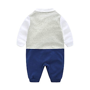 GORBAST Newborn Baby Boys' Gentleman Romper Clothes Suit Long Sleeve Jumpsuit Outfit with Bow Tie (0-3Months, SG046)