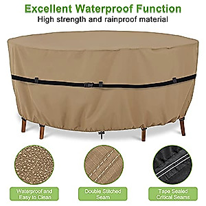 Round Outdoor Furniture Cover,Waterproof Patio Furniture Cover, Tear-Resistant, Durable Windproof Dustproof Outdoor Cover for Garden,152x58cm,Yellow…, Khaki