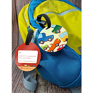 SetGo Car Name Tag for Kids, Plastic Backpack Tag, Set of 2, Customized Tag – Great for Boys and Girls at School Daycare Kindergarten (Cars & Wheels)