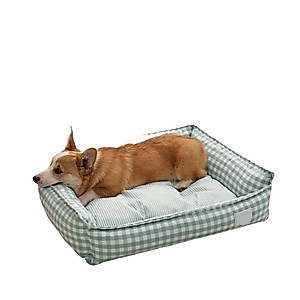 ITOMEN Pet Bed Bed Dog Cat Pet Square Lattice Kennel Medium Small Dog Sofa Bed Cushion Pet Comfort (Color : Light Green, Size : 75x60cm)