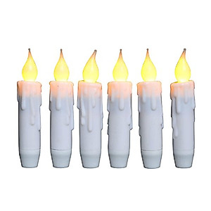 CVHOMEDECO. Flickering Taper Candles LED Drip Flameless Candles, Battery Operated with Timer, White, 4-3/4 Inch, Set of 6