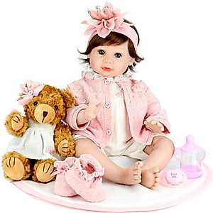 Aori Reborn Baby Dolls - 22 inch Lifelike Realistic Baby Girl Doll with Feeding Toy Accessories for Kids 3+