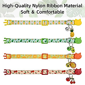 CooShou 4Pcs Breakaway Cat Collars with Bells Kitten Collar Breakaway Friut Plaid Collar with Pineapple, Cherry, Lemon, Avocado Adjustable Collars for Female Girl Cats Male Boy Cats
