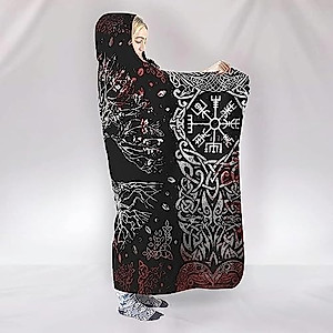 Viking 3D Printing Hooded Blanket Keeps Warm And Soft Tree Of Life Vegvisir Unisex Winter Wearable Hooded Blanket Double Thick Plush Wool Blanket Cloak ( Color : Blanket , Size : 50x60in/130x150cm )