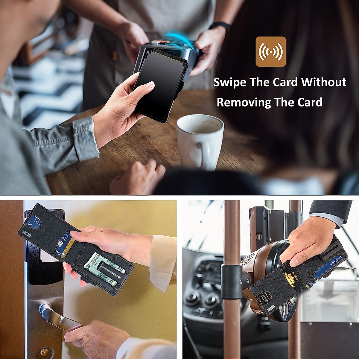 umoven Wallet for Men - with Money Clip Slim Leather Slots Credit Card Holder RFID Blocking Bifold Minimalist Wallet (denim)