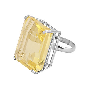 GEMHUB 71 Carat 925 Sterling Silver Emerald Cut Light Yellow Citrine Silver Ring..