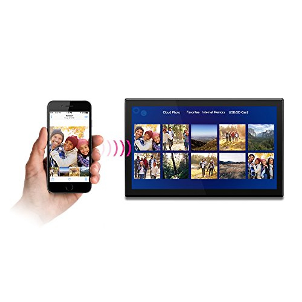 Aluratek 10" WIFI Digital Photo Frame w/ Touchscreen IPS Display, 32GB Mem, 1280 x 800 Res, Easy Setup to Share Photo/Video Wirelessly from Anywhere - AWDMPF110F