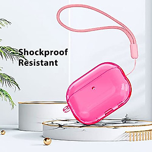 AIRSPO Airpods Pro 2nd Generation Case Cover, Clear Soft TPU Protective Cover Compatible with Apple AirPods Pro 2 Wireless Charging Case with Keychain and Lanyard (Neon Hot Pink)
