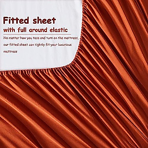 Homiest Extra Deep Pocket Cal King Size Sheets Set, 6 Pieces Soft Burnt Orange Sheets 18-24 Inch Deep Pocket Bed Sheets, Hotel Luxury 1800 Thread Count Microfiber Bed Set Fits Ultra Deep Mattress