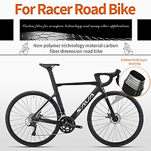 SAVADECK Carbon Disc Road Bike, Integrated Design Racing Bicycle Carbon Frame Carbon Fork with Shimano SORA R3000 Derailleur System 18 Speed Disc Brake Road Bike for Men or Women.(Black 54cm)