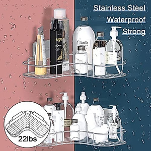2 Pack Bathroom Hanging Shelf ,No Drilling Shower Caddy Basket Corner Shelf Stand Storage Organizer for Bathroom Kitchen Toilet,Shower Corner Caddy with 4 Traceless Adhesive Hooks