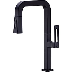 Kitchen Faucet with Pull Down Sprayer Square Shaped Brass Bar Sink Faucet Single Handle Kitchen Faucet, Matte Black