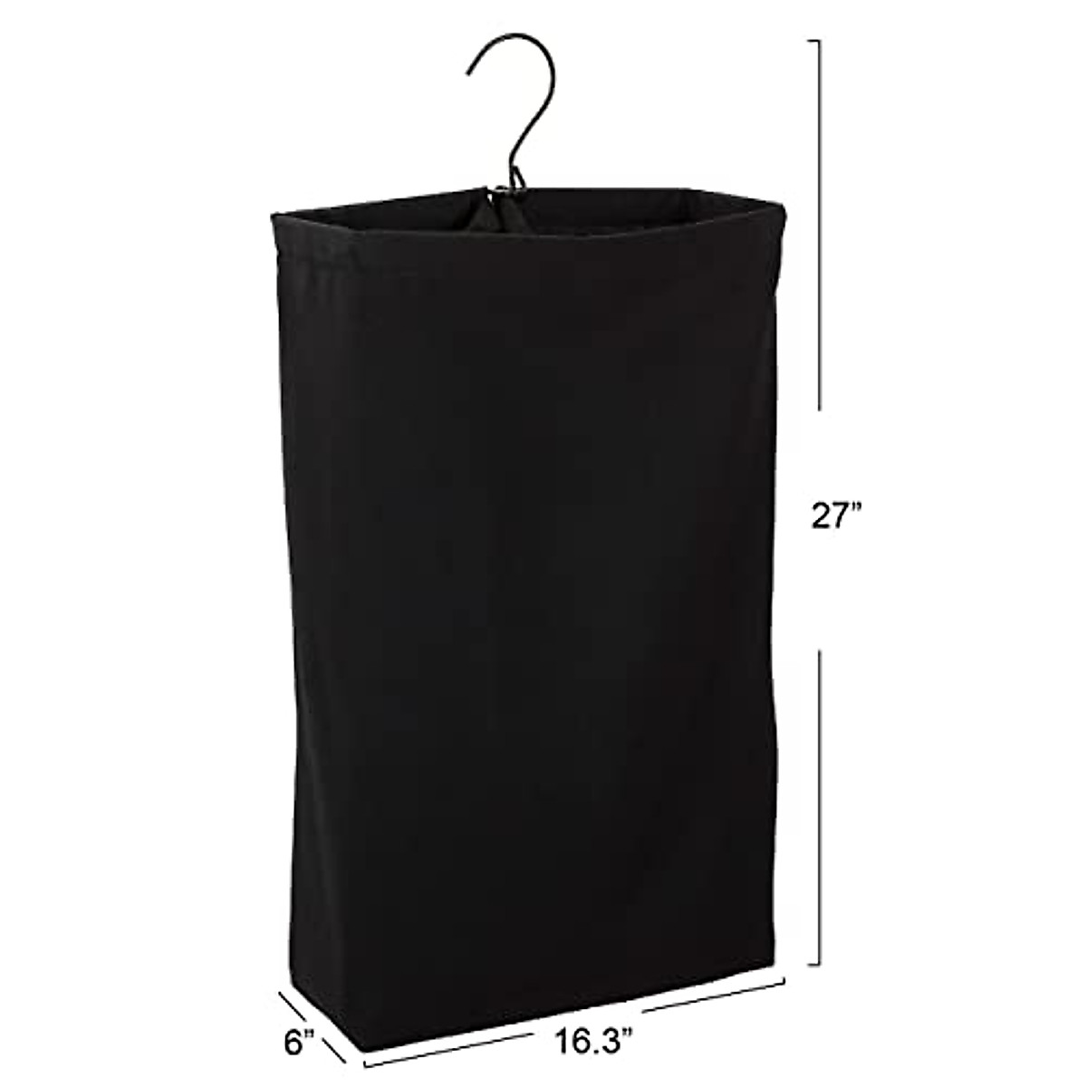 Household Essentials Door Hanging Laundry Bag, Washable Canvas Bag with Loop Handle, Holds Two Loads of Laundry, Great for Dorms and Small Spaces, Black