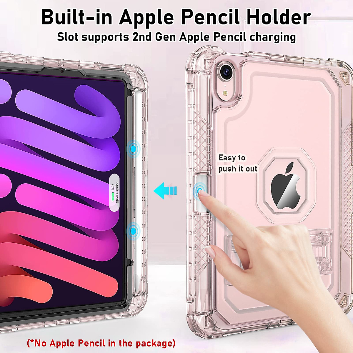 ZoneFoker Case for iPad Mini A17 Pro, for iPad Mini 7th/6th Generation Case 8.3 inch 2024/2021 with Pencil Holder/Stand, Slim Cover for i Pad Mini 7/6 (Clear)