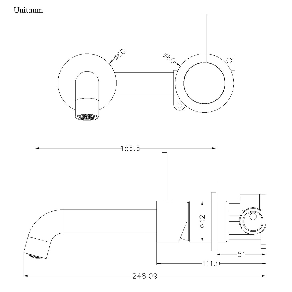 ZUKKI Copper Bathroom Fixtures Vanity Vessel Sink Faucet Wall Mounted Brass Basin Mixer Taps Sink Mixer Tap Bathroom Faucets Hot and Cold Spout Sink Rough Valve Bathtub Faucet Polished Chrome