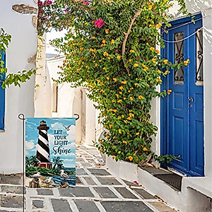 Dyrenson Let Your Light Shine Summer Beach Coastal Lighthouse Decorative Garden Flag, Ocean Beach Yard Outside Decorations Outdoor Small Decor 12x18