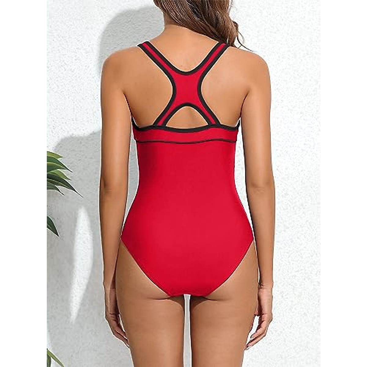 beautyin Zipper Athletic Bathing Suit for Women Racerback Lap Swimsuit Sporty Swimwear Red