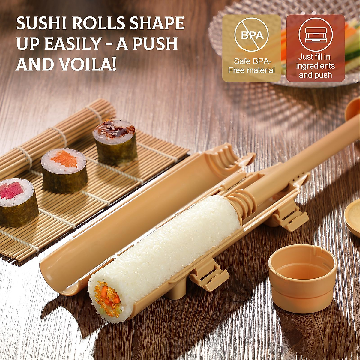 Delamu Sushi Making Kit, [Easy] Sushi Kit for Beginners/Pros Sushi Makers, Practical Bamboo Sushi Mats, Sushi Bazooka, Chopsticks, Guide & More