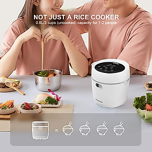 Mishcdea Small Rice Cooker 3-Cup Uncooked, Mini Rice Cooker Ceramic Nonstick for 1-2 People, Multi Menus with Smart Touch Screen, Timer & Warmer, for Quinoa, Oats and Grains, White