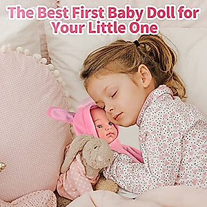deAO 13 Inch Newborn 26 PCS Baby Doll with Clothes Doll Accessories Reborn Realistic Baby Dolls with Carrier Bassinet Bed,Pillow & Caring Set Baby Grow Up Doll for Kids Girl