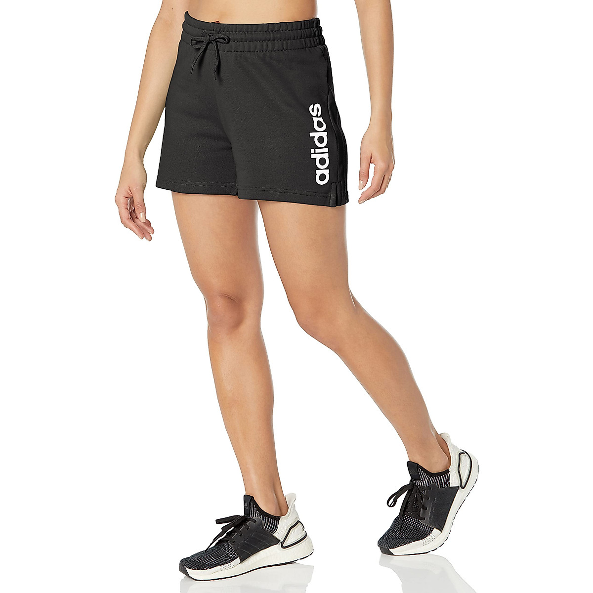 adidas Women's Essentials Linear French Terry Shorts, Black/White, Medium