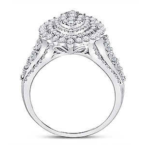 14kt White Gold Round Diamond Cluster Bridal Wedding Engagement Ring 1-3/4 Cttw