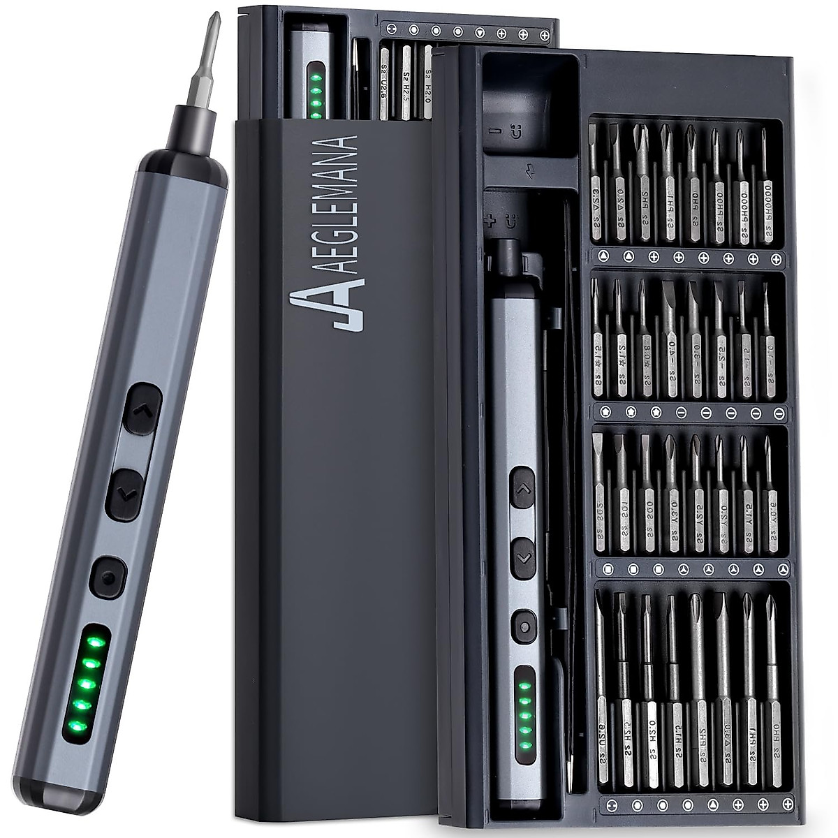 Aeglemana Mini Electric Screwdriver Set，68 in 1 portable electric screwdriver-64 S2 Universal Bits-5 Torque Settings，4 LED Lights- Suitable for laptop toys，Small Electric Screwdriver Cordless toolkits
